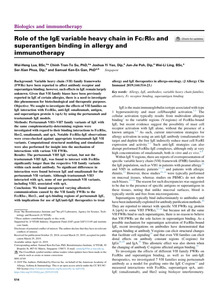 Role of The IgE Variable Heavy Chain | PDF | Antibody | Allergy