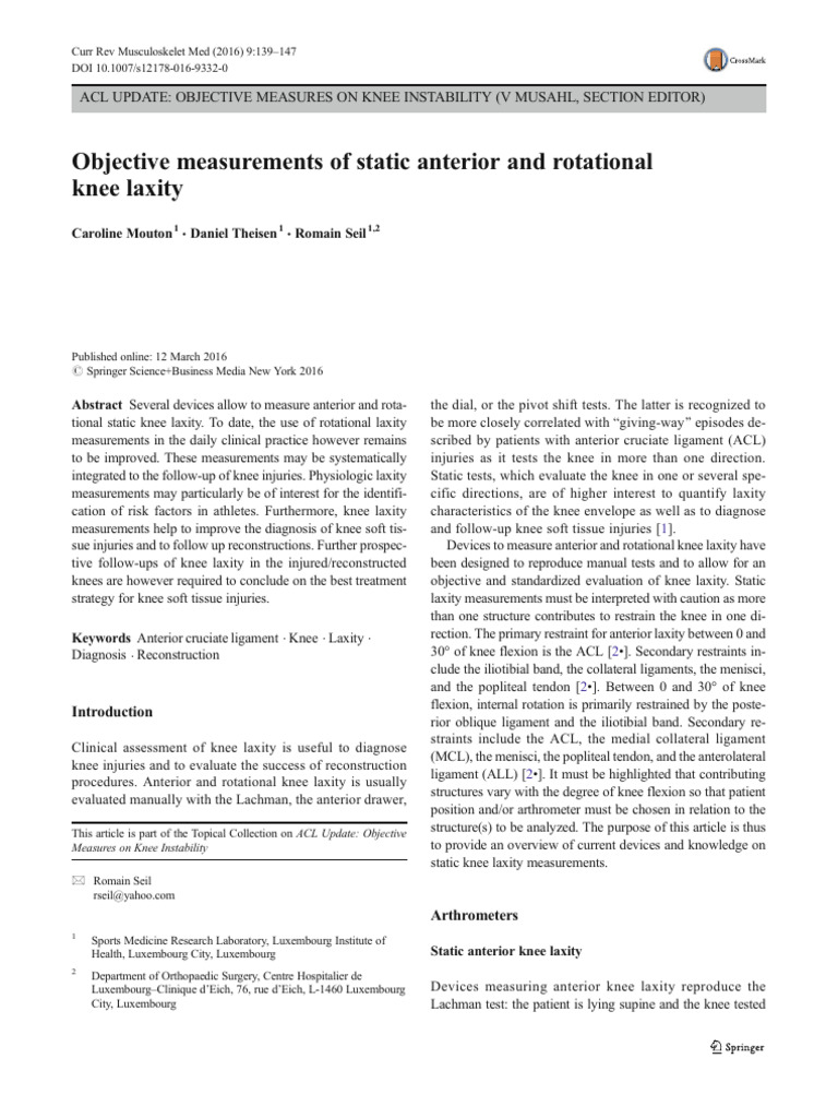 Knee Laxity Measurement Devices Overview | PDF | Knee | Anatomical ...