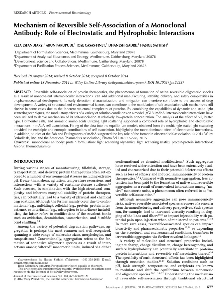 Monoclonal Antibody Self-Association Mechanisms | PDF | Fluorescence ...