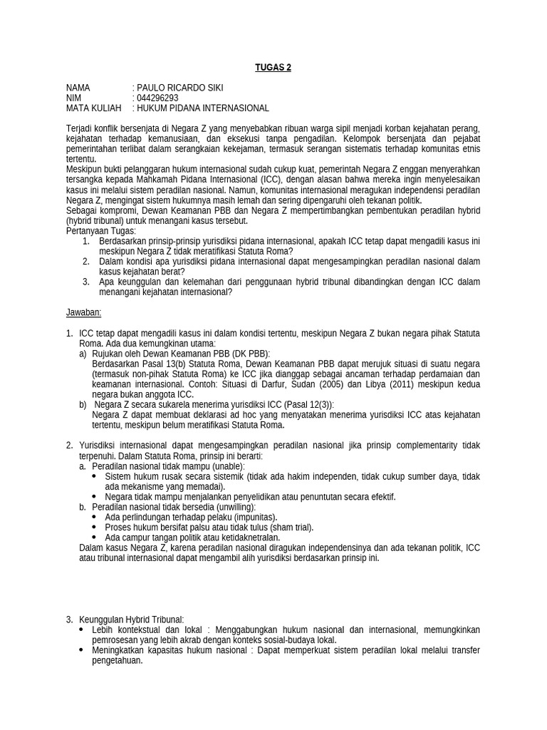 Yurisdiksi ICC dan Hybrid Tribunal di Negara Z | PDF
