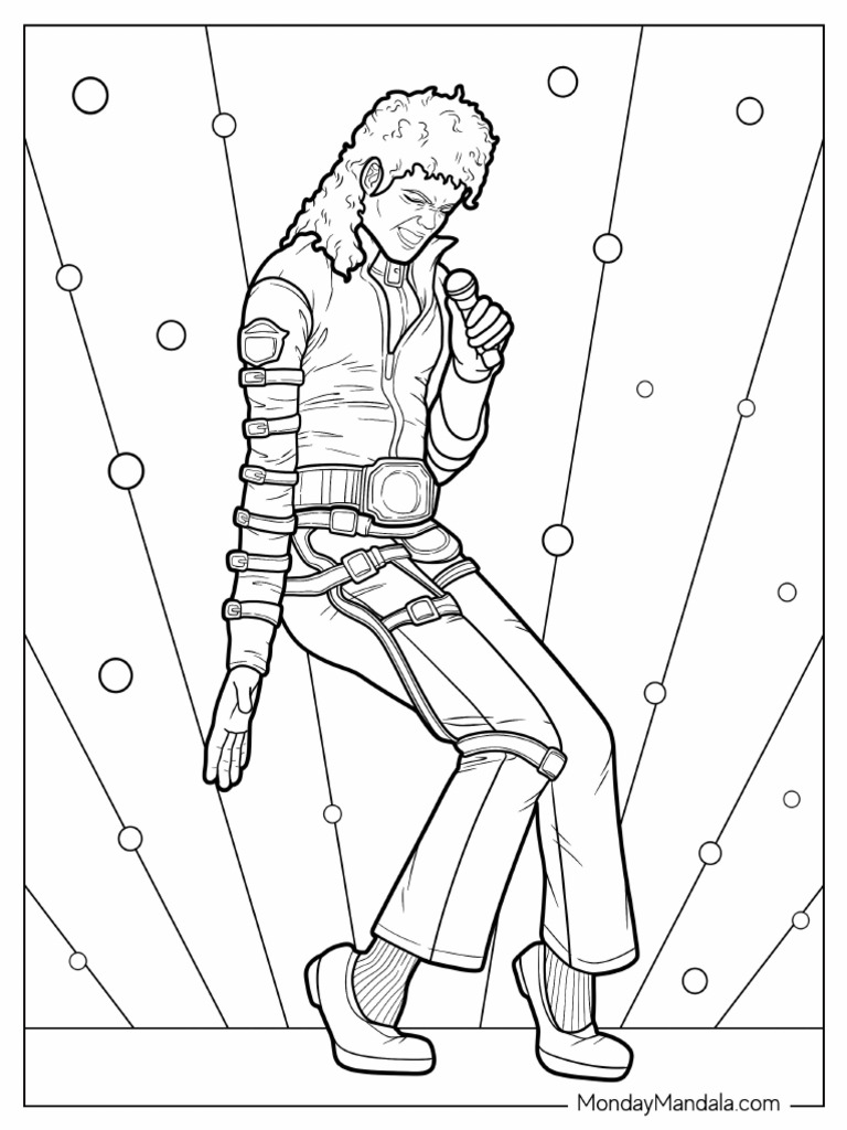 Detailed Michael Jackson Doing Toe Stand While Singing Coloring Page | PDF