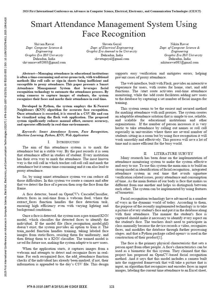 Smart Attendance Management System Using Face Recognition | PDF | Biometrics | User (Computing)