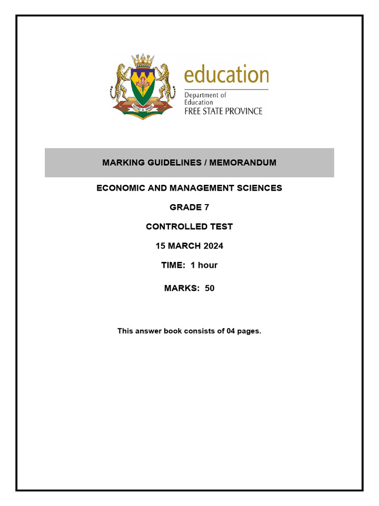 Grade 7 EMS Term 4 Exam Memorandum | PDF | Economies