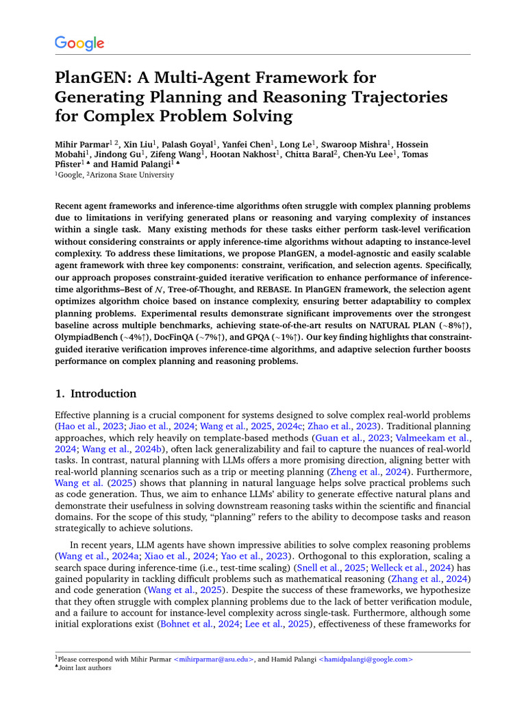 PlanGEN: A Multi-Agent Framework For Generating Planning and Reasoning Trajectories For Complex ...