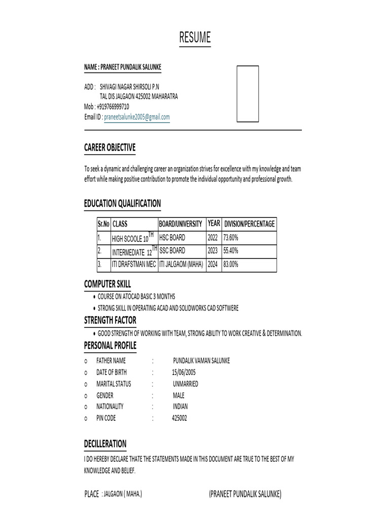 SolidWorks Skills in Engineering Resume | PDF
