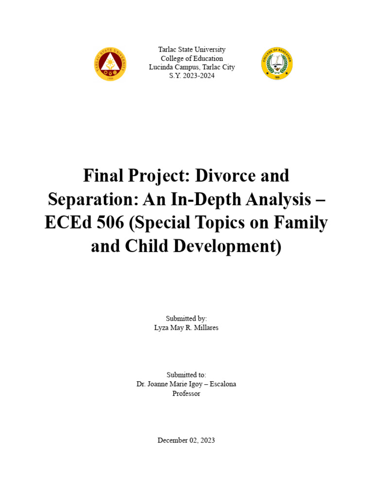 FINAL PROJECT - ECEd 506 (MILLARES, LYZA MAY R.) | PDF | Annulment | Divorce