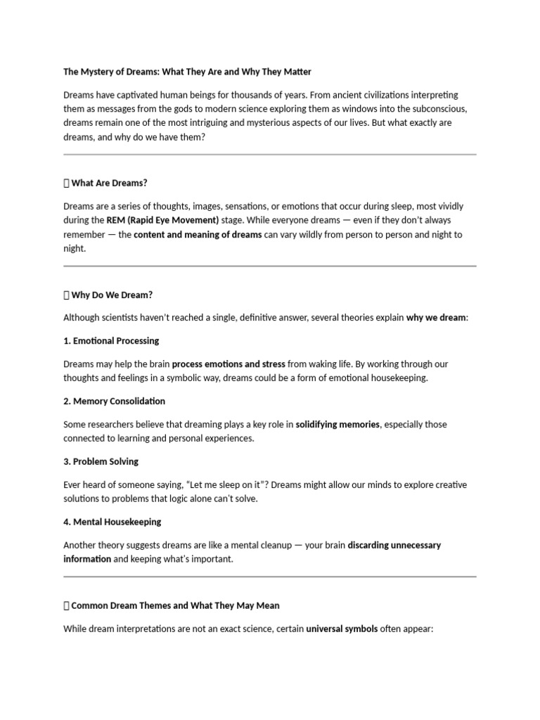 The Mystery of Dreams - What They Are and Why They Matter | PDF | Dream ...