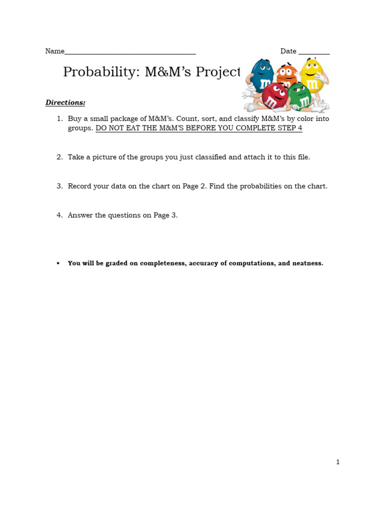 Grade 7 M&M's Probability Project | PDF