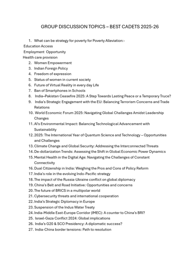 Current Affairs Topics for Cadets 2025 | PDF | International Relations ...