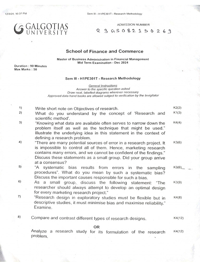 Research Methodology, MTE - ETE Questions | PDF