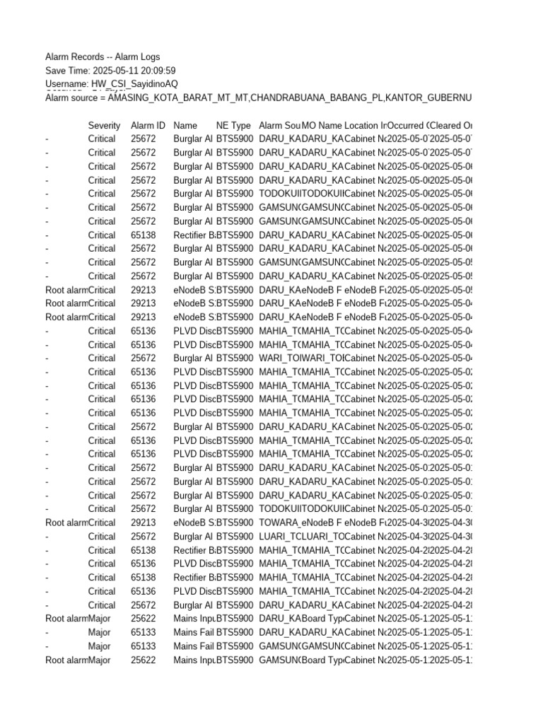 Critical Alarm Logs Overview | PDF | Electrical Engineering ...