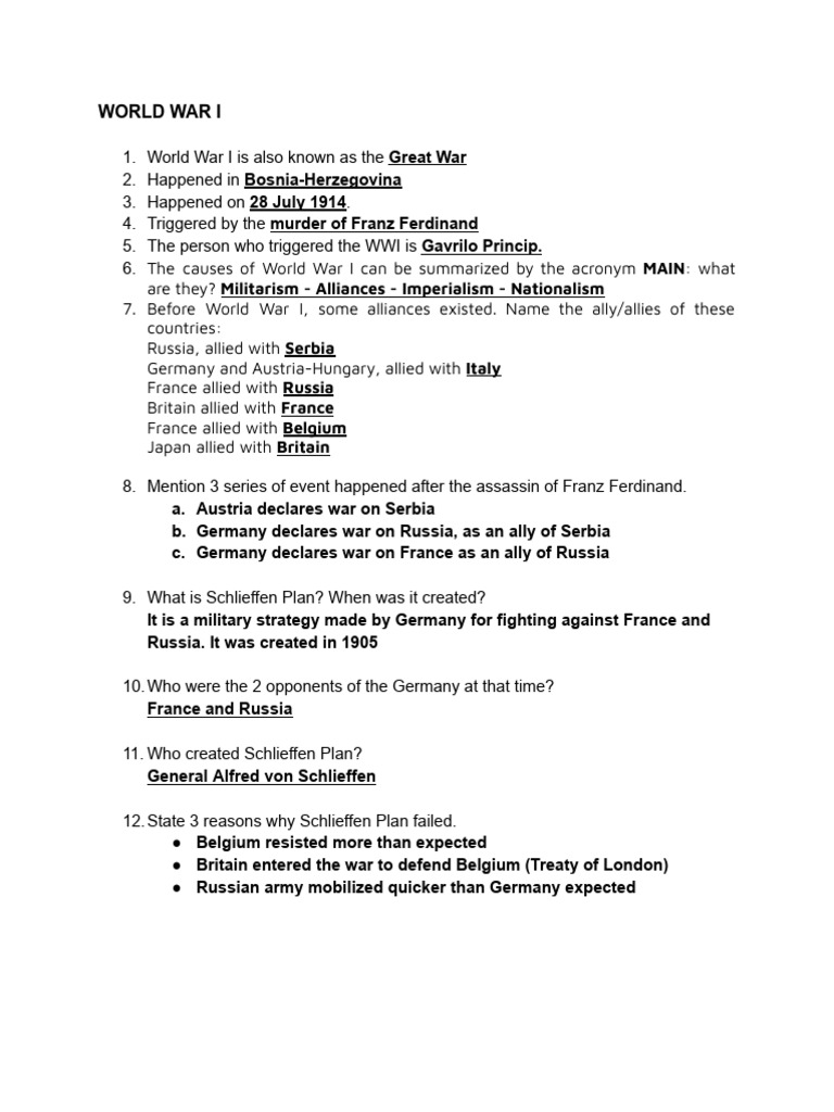 Overview of World War I Events and Causes | PDF