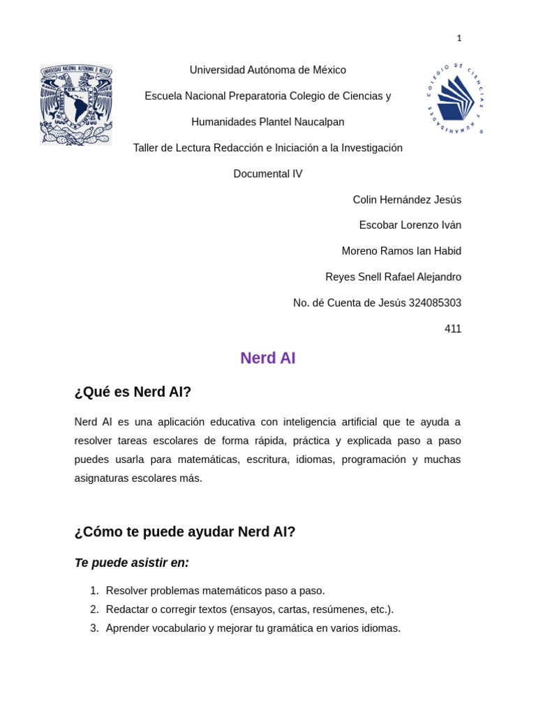 Guía de uso de Nerd AI para tareas escolares | PDF | Inteligencia ...