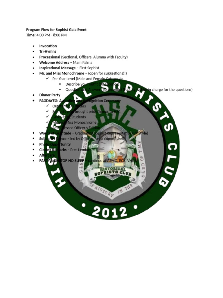 Sophist Gala Program Flow | PDF