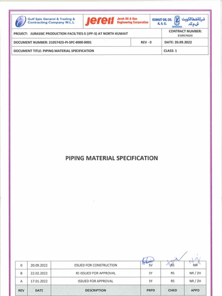 JPF-5 Piping Material Specification | PDF | Pipe (Fluid Conveyance ...