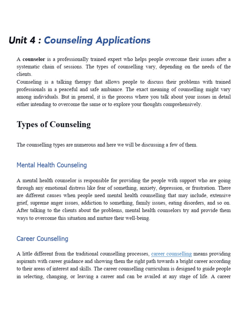 Overview of Counseling Applications | PDF | Psychotherapy | Family Therapy