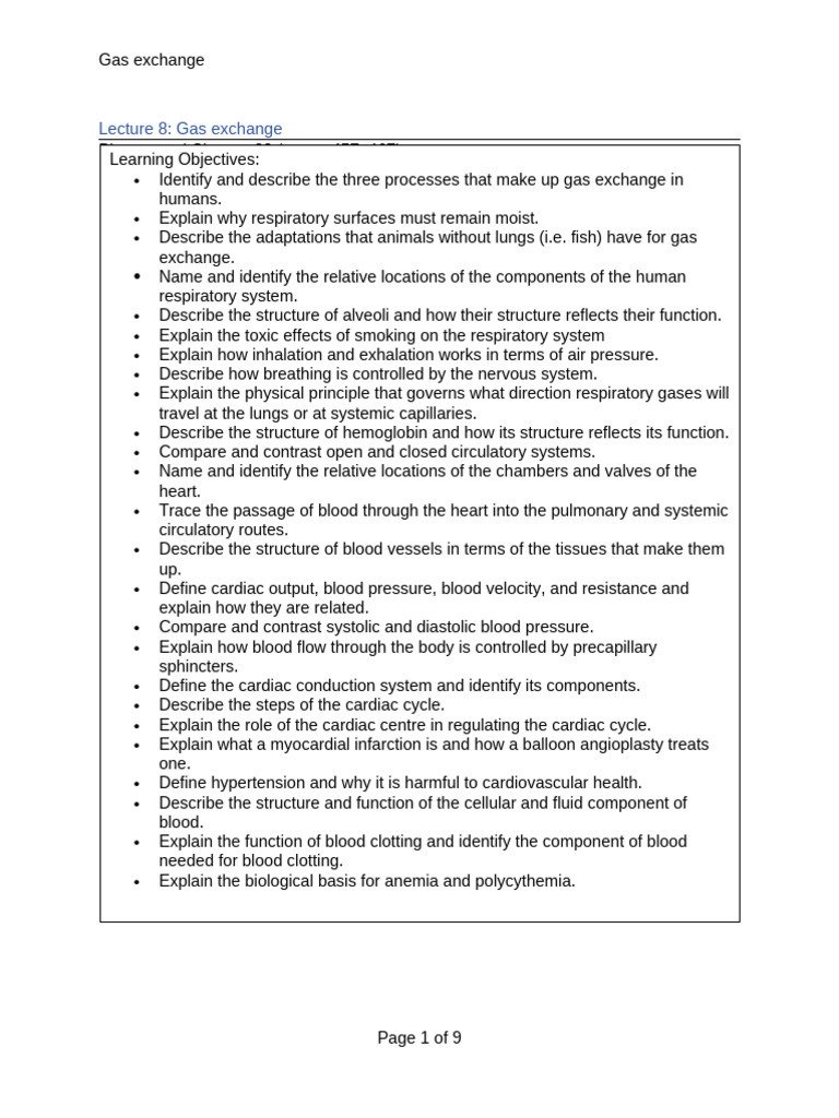 1175 Gas Exchange Notes | PDF | Respiratory System | Lung