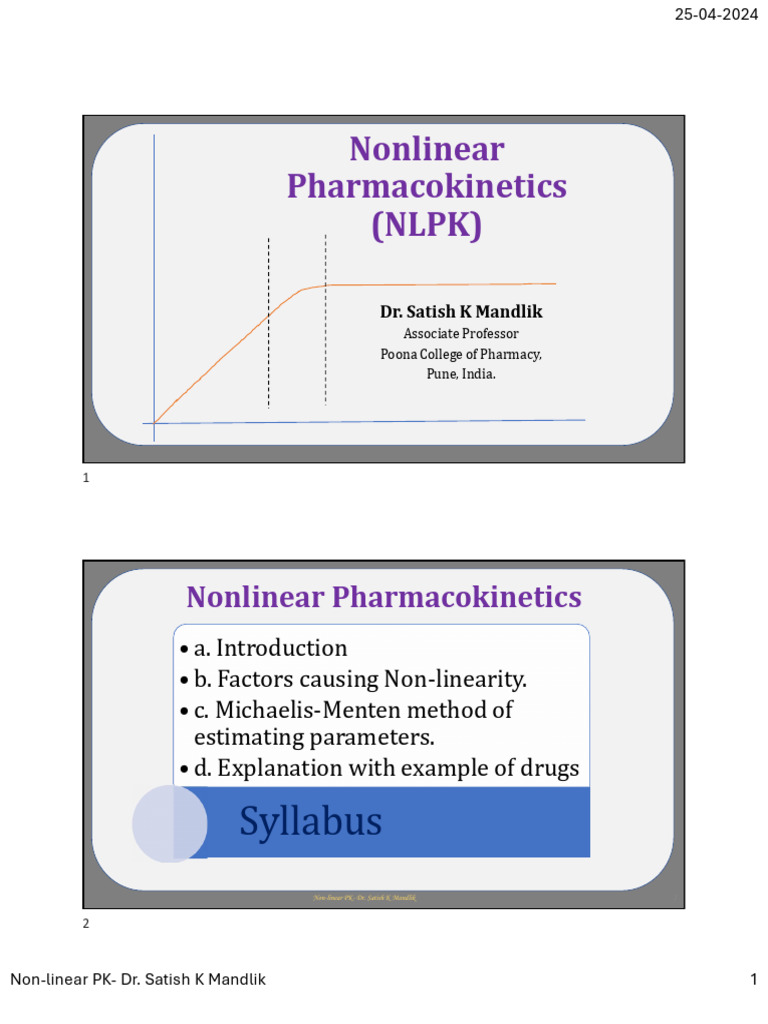 Unit 5 - Non-Linear PK Handouts SK - Mandlik | PDF | Pharmacokinetics ...