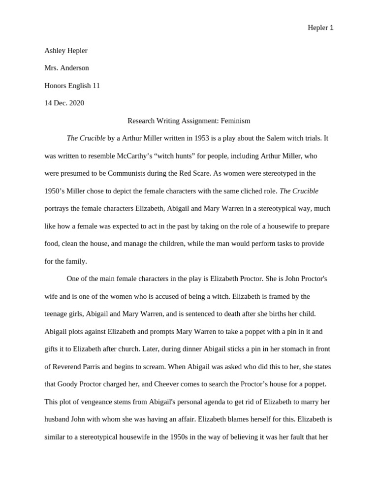 The Crucible Research Paper | PDF | Woman | Identity Politics