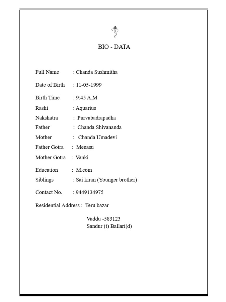 sushmitha biodata | PDF