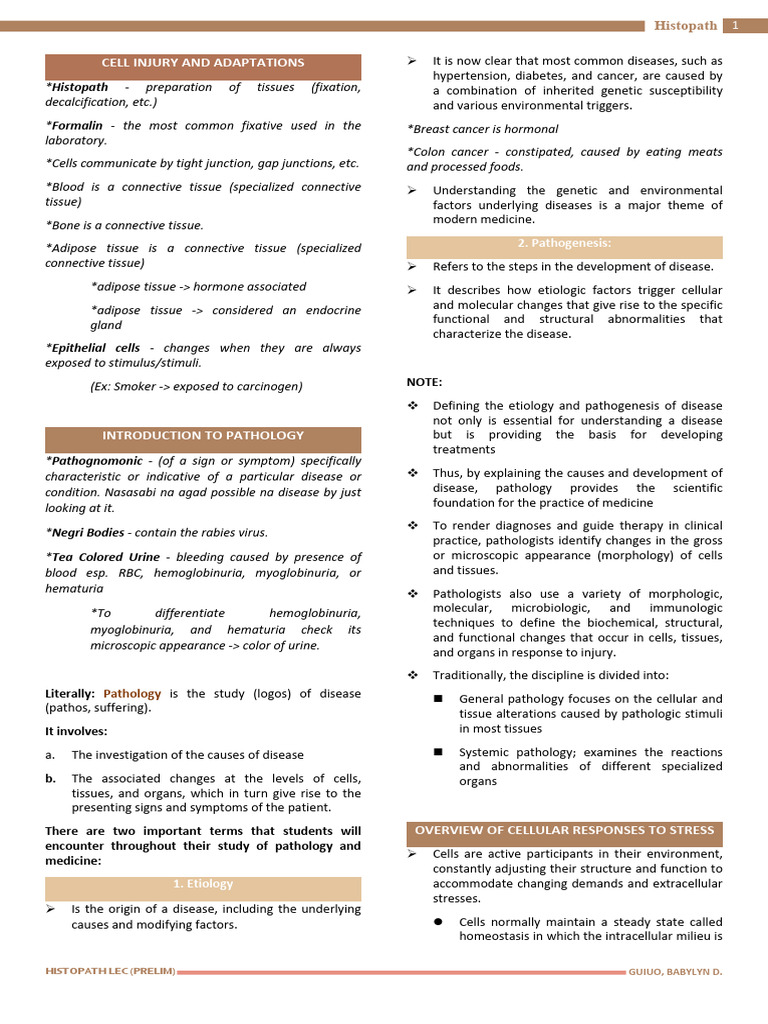 Histopath Lec Prelim201 | PDF | Epithelium | Ischemia
