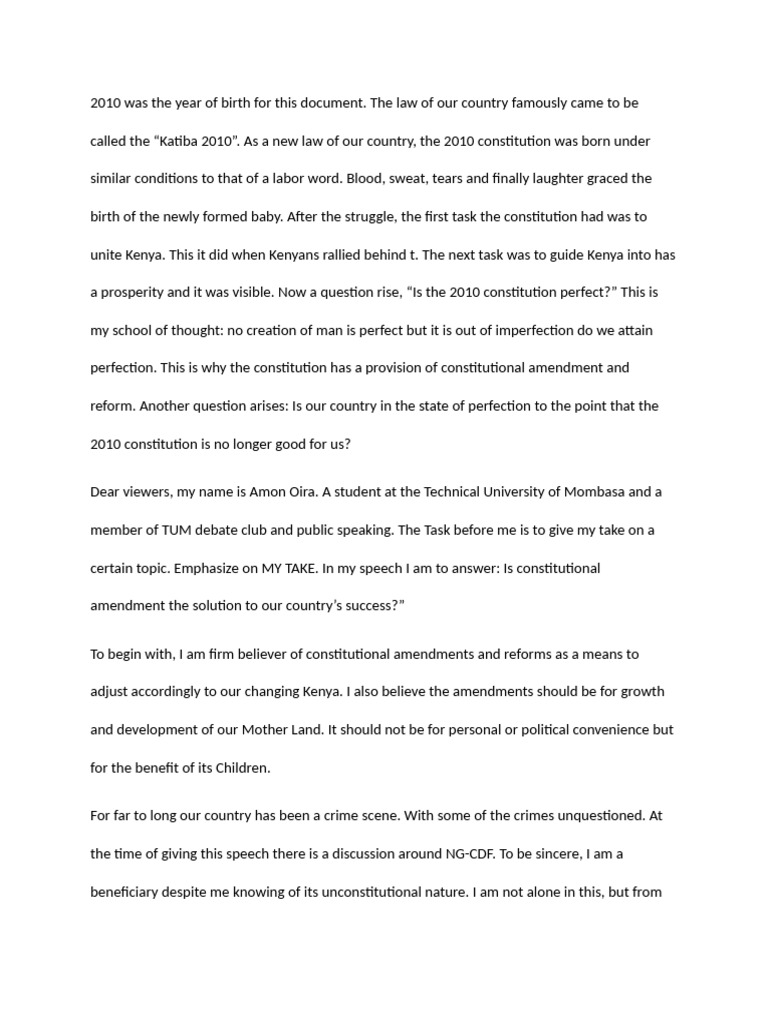 Amon's Speech On Constitutional Amendment | PDF