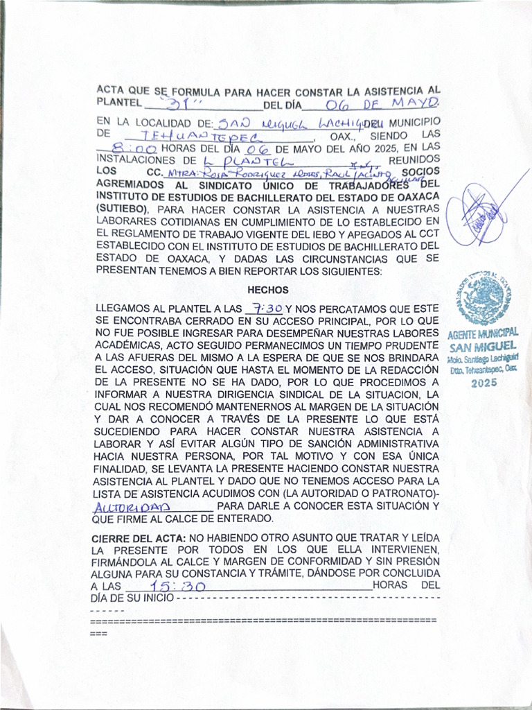 Acta Que Se Formula para Hacer Constar La Asistencia Al | PDF