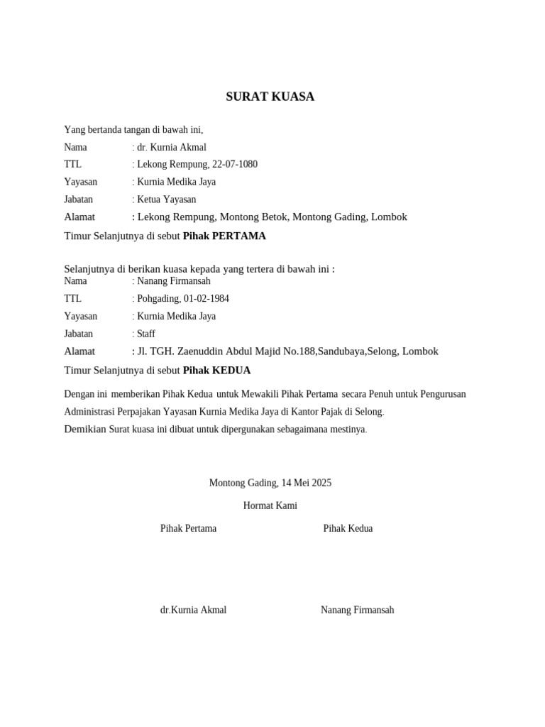 Format Surat Kuasa | PDF