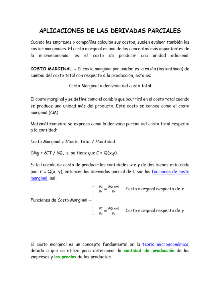 Apunte #2 Aplicaciones Derivadas Parciales | PDF | Costo | Costo marginal