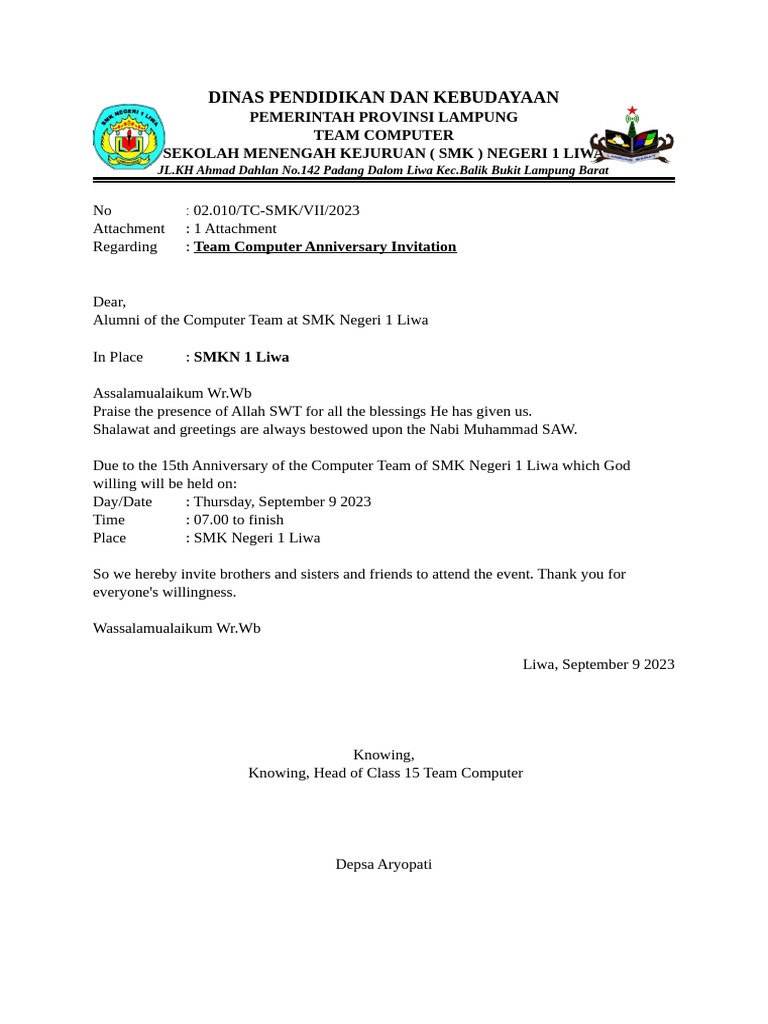 Contoh Surat Undangan Resmi | PDF