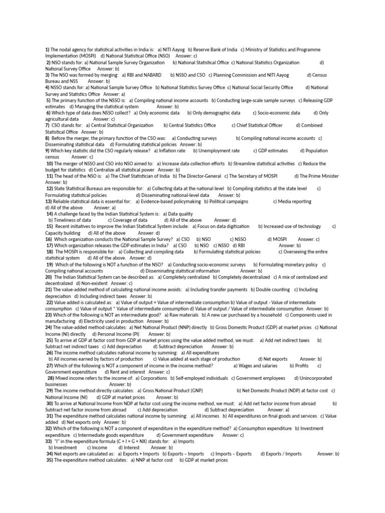 NSSO Functions and NSO Formation | PDF | Measures Of National Income ...