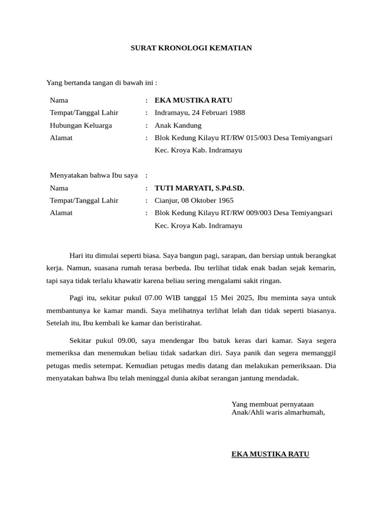 Surat Kematian Ibu Tuti Maryati | PDF