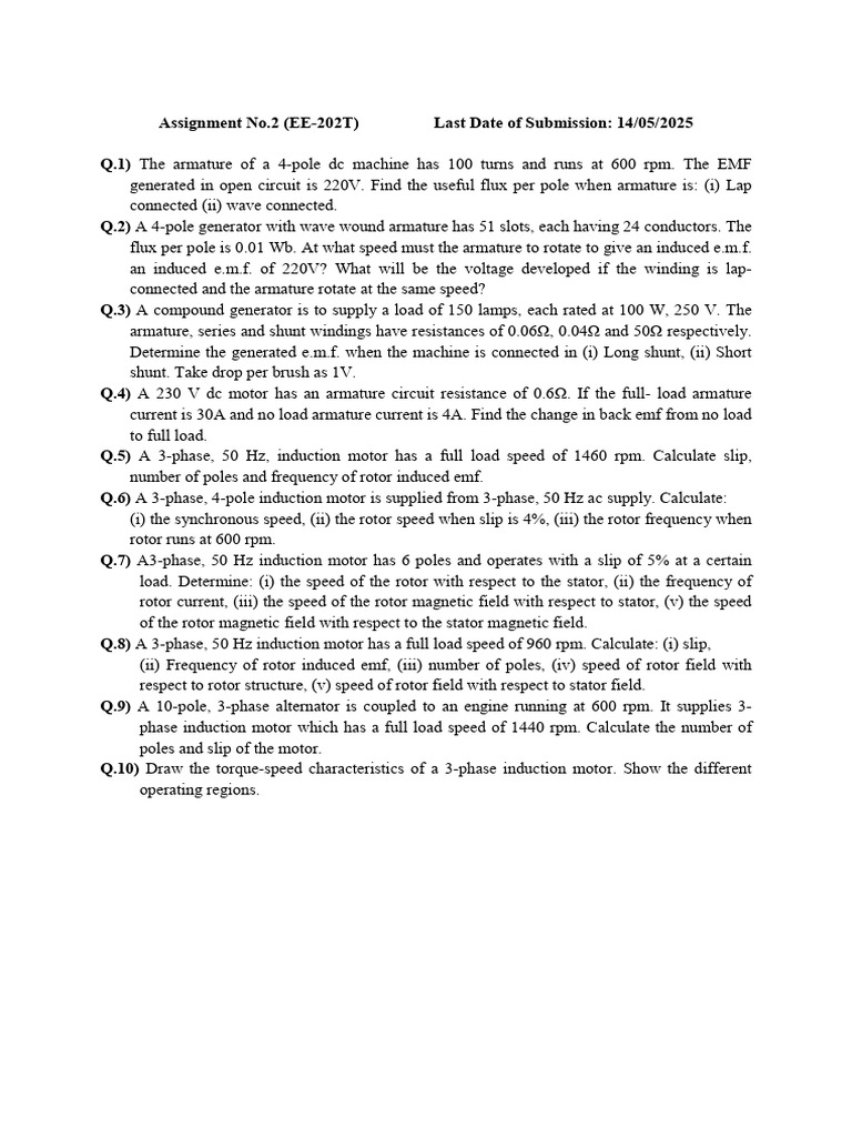 EE-201T Assignment No.2 | PDF | Electric Motor | Electromagnetic Induction