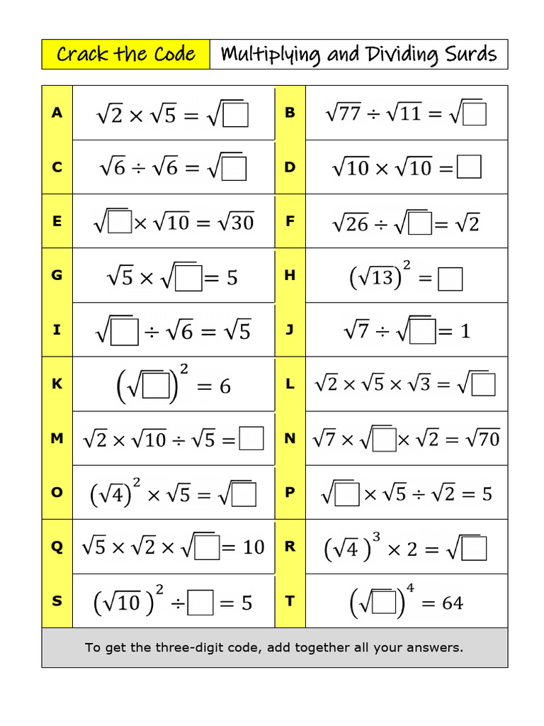 Multiplying and Dividing Surds Crack The Code | PDF