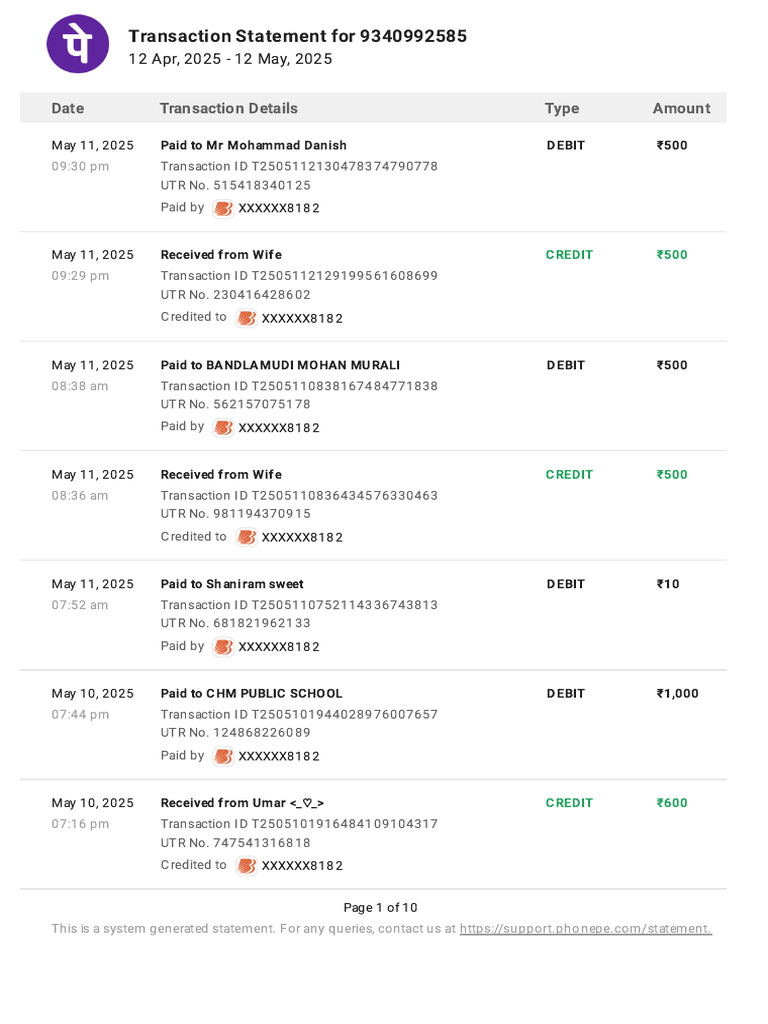 PhonePe Statement Apr2025 May2025 | PDF | Debits And Credits ...