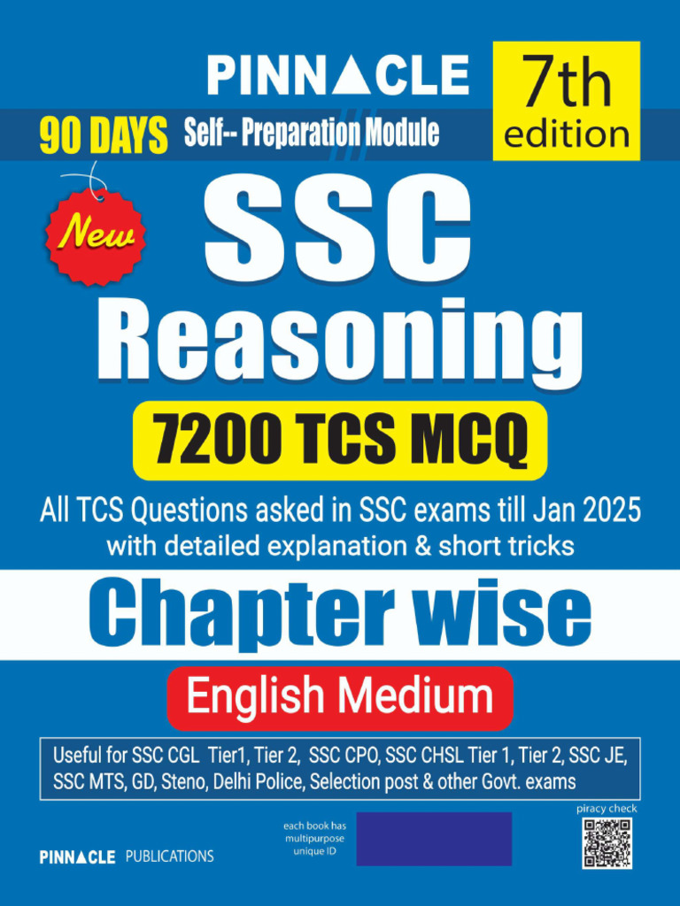 Demo 50 Pinnacle SSC Reasoning 7200 TCS MCQ 7th Edition 2025 English Medium | PDF