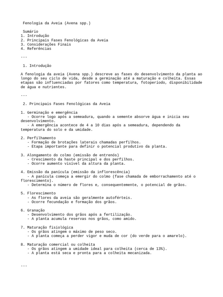 Fenologia Da Aveia Avena SPP | PDF
