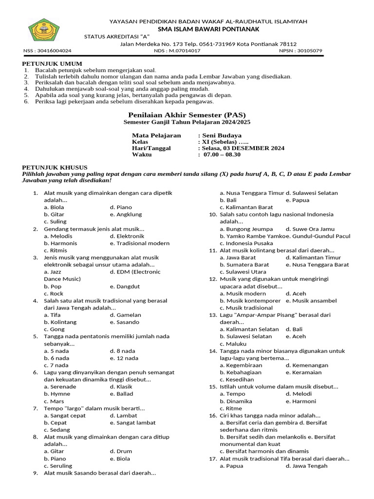 SOAL SBK - KELAS XI - 3 DES 2024 | PDF