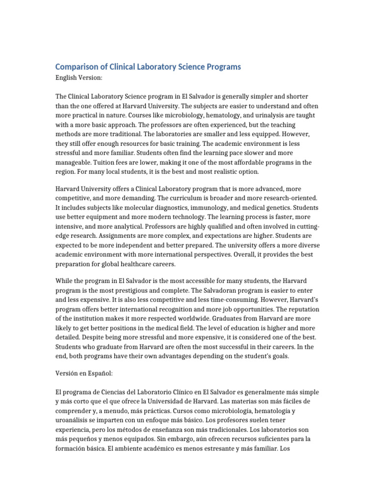 Clinical Laboratory Comparison | PDF | Conocimiento procedimental | Aprendizaje