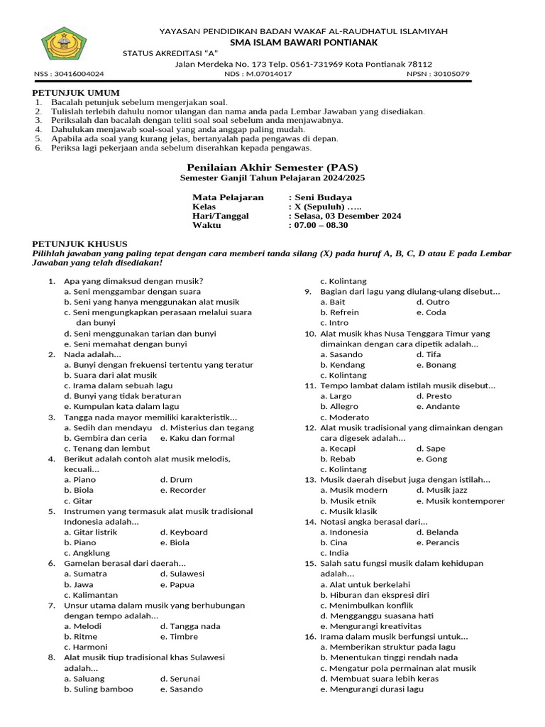 Soal SBK - Kelas X - 3 Des 2024 | PDF