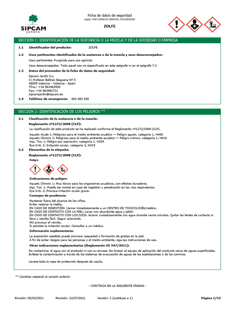 Ficha Técnica de ZOLFE | PDF | Agua