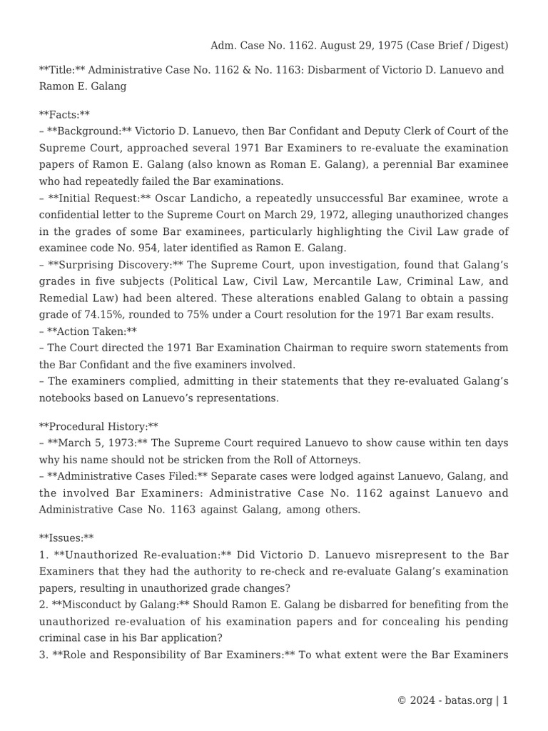 Adm. Case No. 1162. August 29, 1975 (Case Brief - Digest) | PDF ...