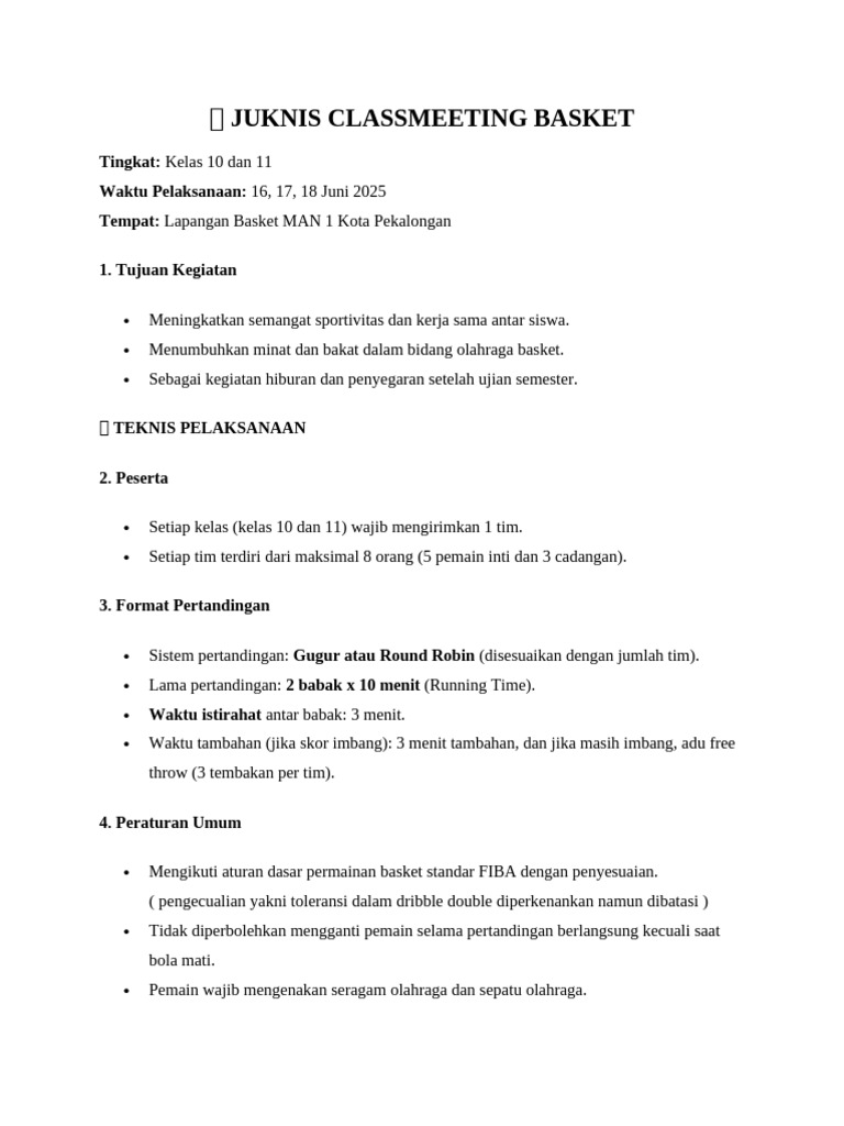 ? Juknis Classmeeting Basket | PDF