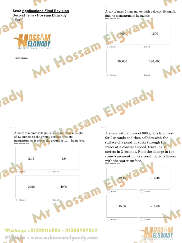 Sec2 Applications Final Revision - Second Term - Hossam Elgwady - Part2 - Google Forms | PDF