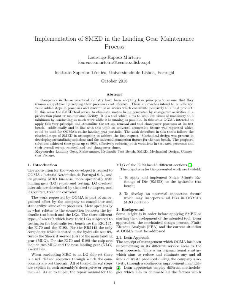 Implementation of SMED in The Landing Gear Maintenance Process | PDF ...