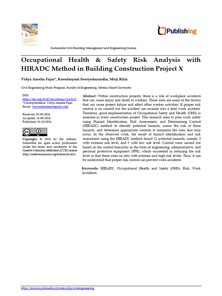 Occupational Health & Safety Analysis With HIRADC Method in Building ...