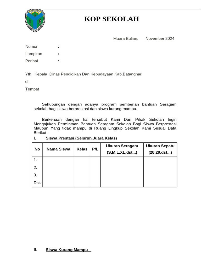 Format Permintaan Bantuan Sekolah | PDF