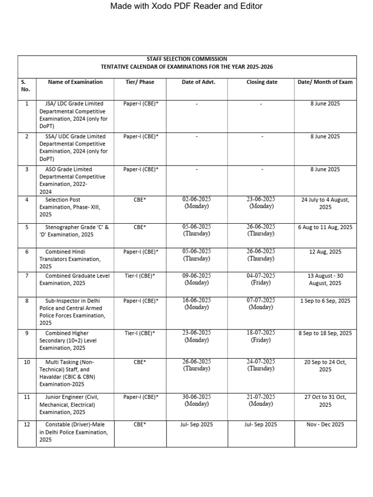 SSC Exam Calendar 2025-2026 | PDF | Legal Action | Law Enforcement