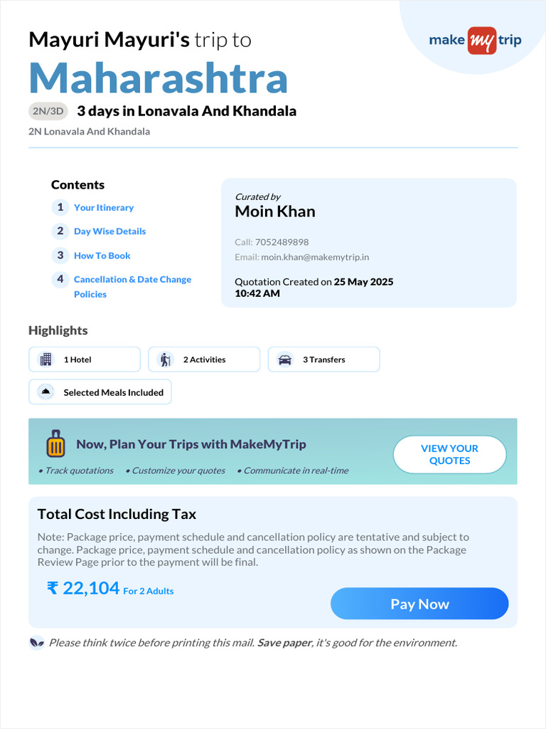 3 Days in Lonavala and Khandala | PDF | Taxes | Hotel