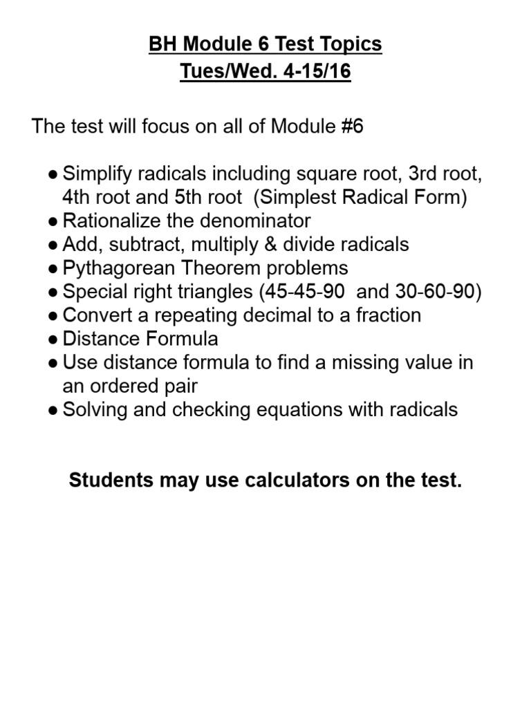 2025 BH Module 6 Test Topics | PDF